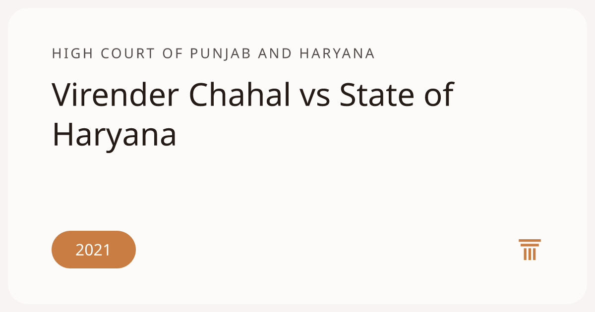 Virender Chahal vs State of Haryana | High Court Of Punjab And Haryana ...